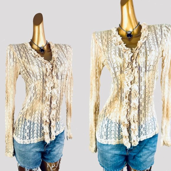 Vintage | Tops | Vintage Sheer Lace Blouse Boho Top | Poshmark